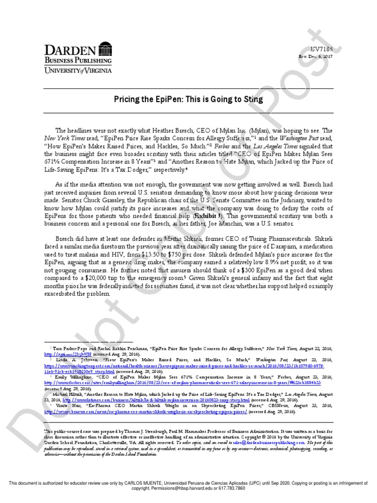 Caso - Epipen PDF | PDF | Epinephrine Autoinjector | Mylan