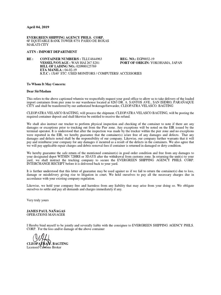 Evergreen Container Guaranty | PDF | Guarantee | Common Law