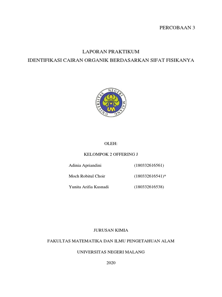 Laporan Organik Percobaan 3 Identifikasi Sifat Fisika | PDF Laporan Organik Percobaan 3 Identifikasi Sifat Fisika | PDF