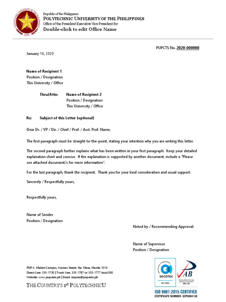 PUP Letterhead Template 2020 | PDF