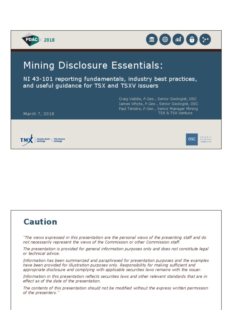 Presentation Format - 43-101 - Mineral-Disclosure PDF | PDF | Mining | Risk