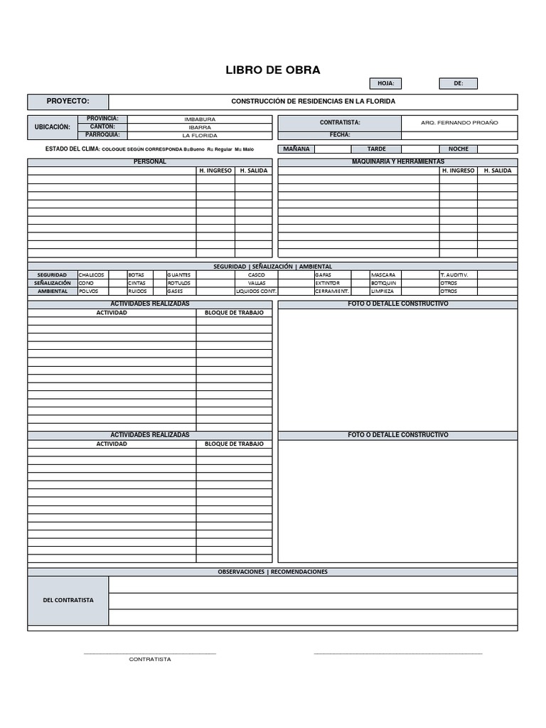 Formato Libro de Obra | PDF