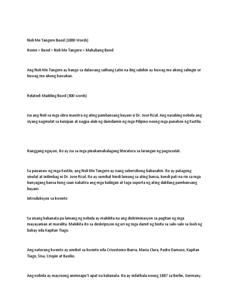 Noli Me Tangere Buod 1000 Words | PDF