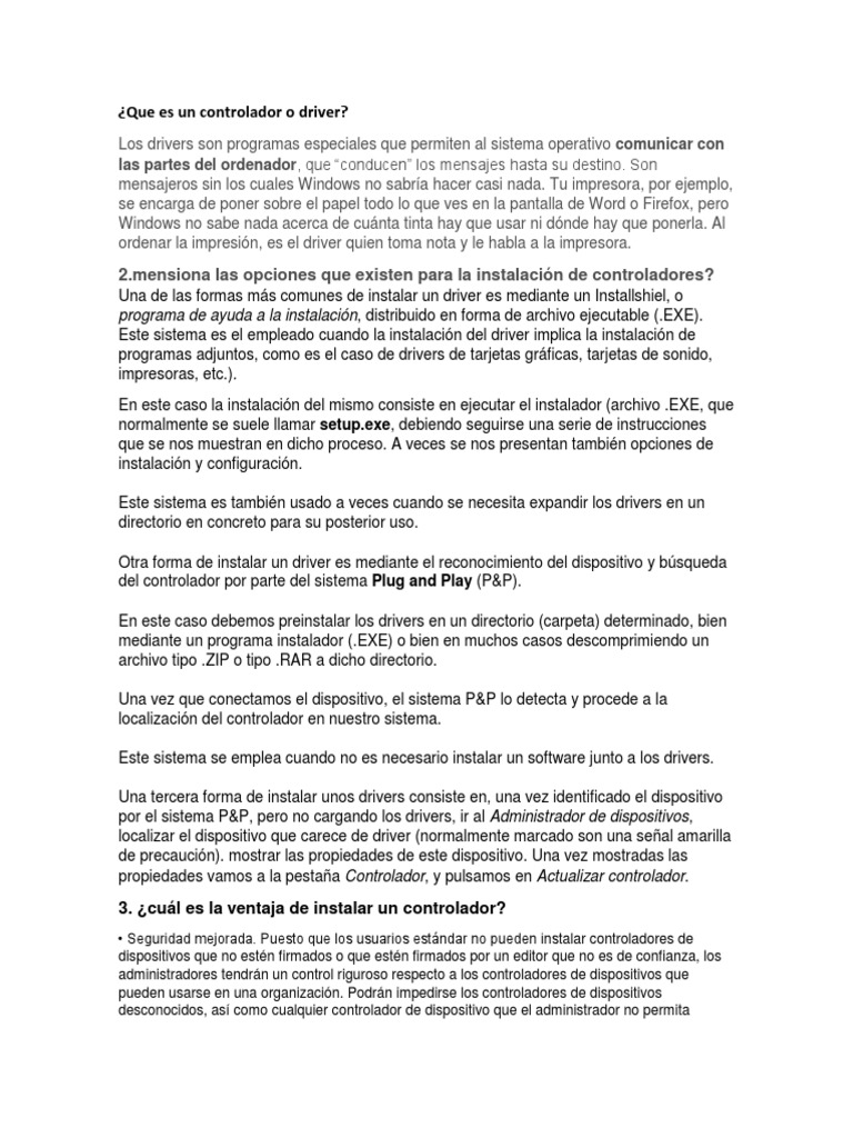 Que Es Un Controlador o Driver | PDF | Archivo de computadora ...