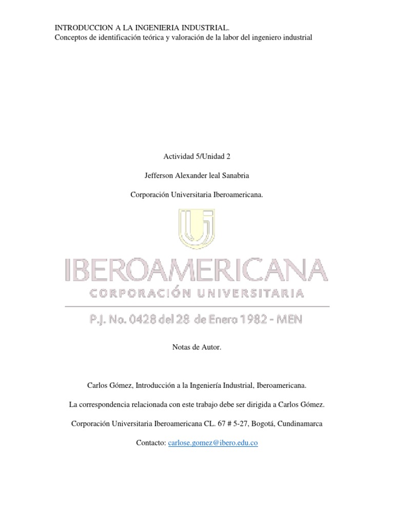 Actividad 4 Introduccion A La Ingenieria Industrial Pdf Ingeniería