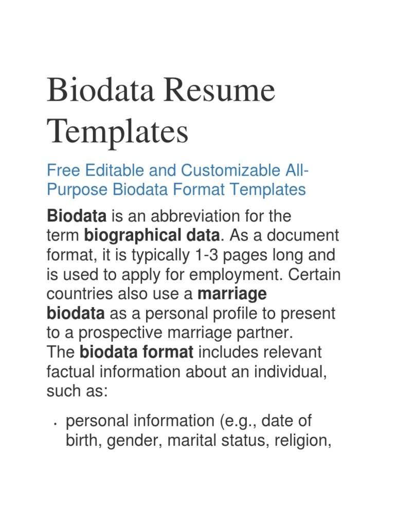 Biodata Resume Templates | PDF | Résumé | Labour