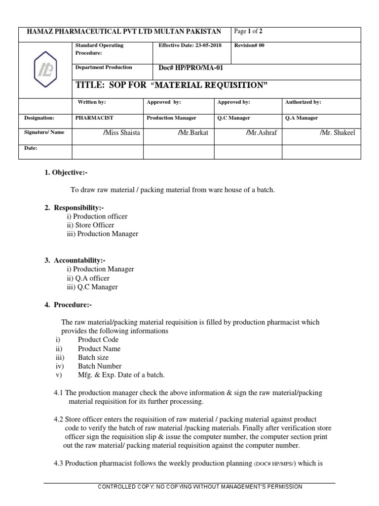 Sop 01 Material Requisition | PDF | Computing | Computing And Information Technology