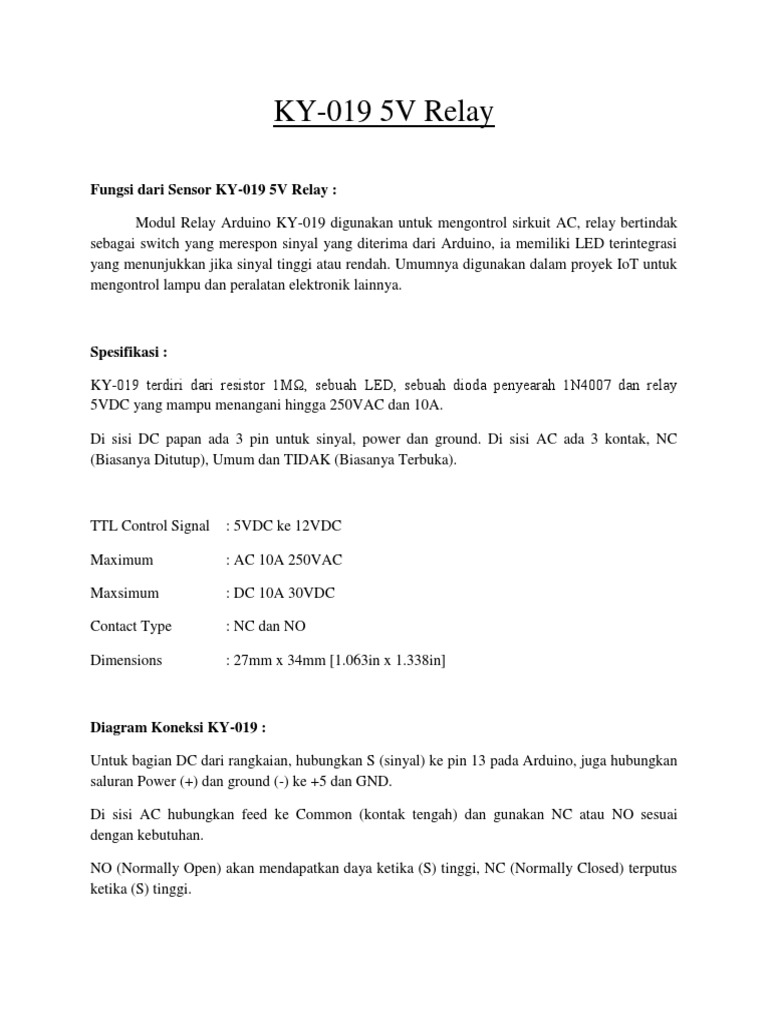 Keyes 5V Relay Module Sample Program | PDF