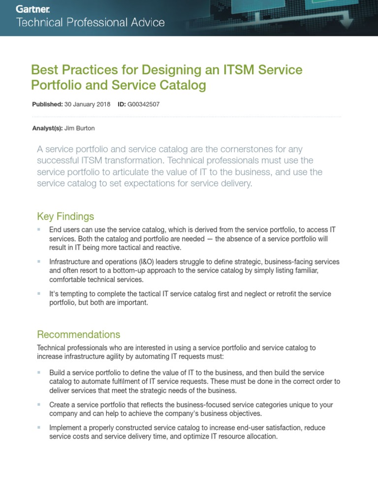 Gartner 2018 01 Best Practices For Designing An ITSM Service Portfolio ...