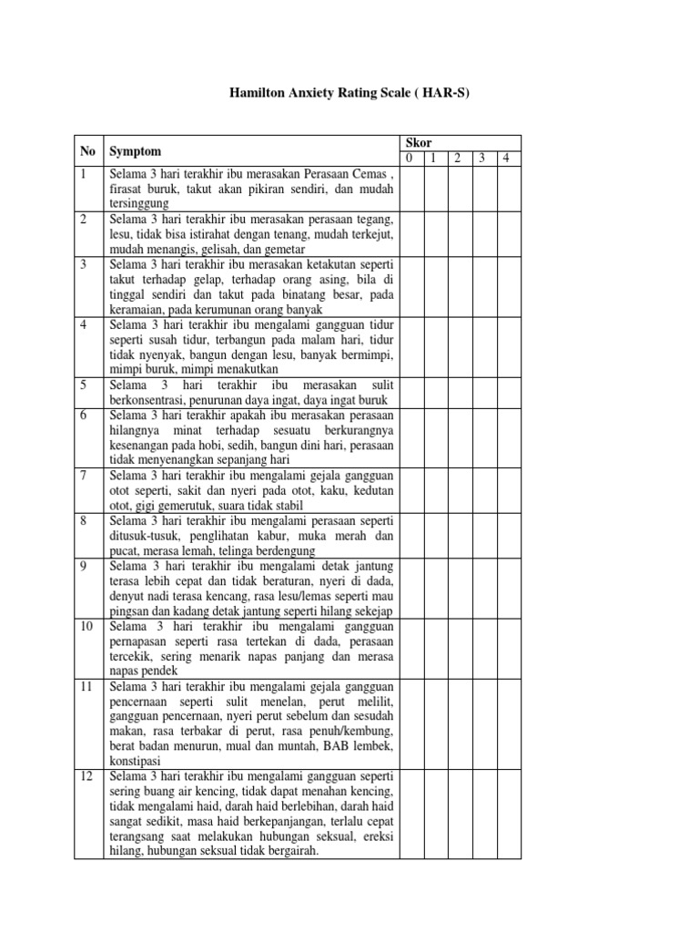 Hamilton Anxiety Rating Scale | PDF
