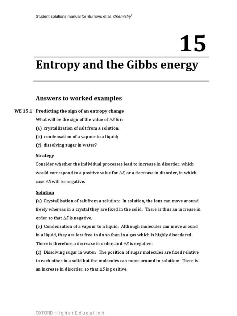 Entropy and The Gibbs Energy: Answers To Worked Examples | PDF ...