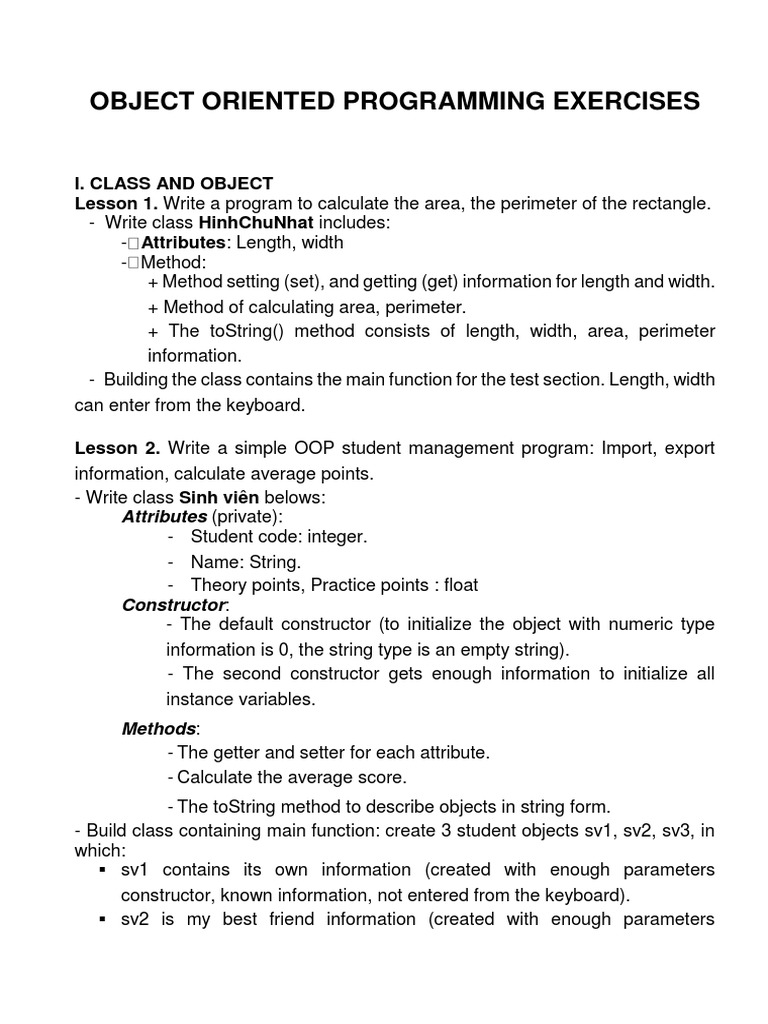 Exercises Oop En Pdf Class Computer Programming Method Computer Programming
