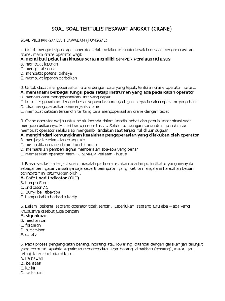 Soal Ujian Operator Crane dan Rigger | PDF | Bisnis | Teknologi & Rekayasa