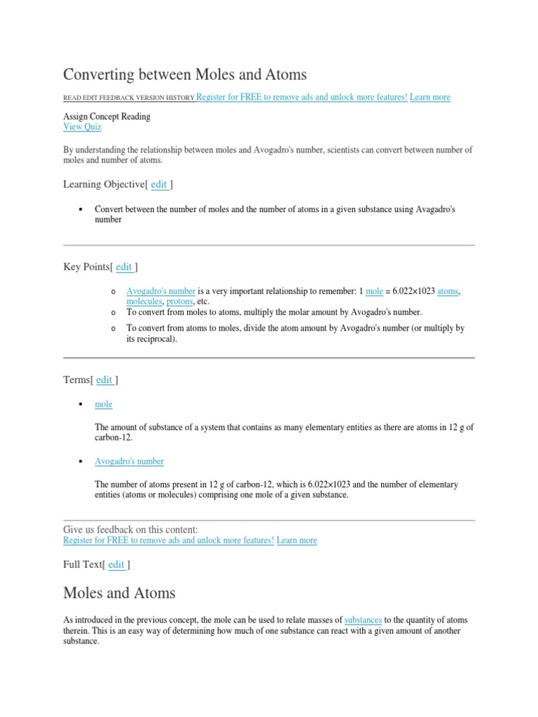 Convert Between Moles and Atoms or Molecules | PDF | Mole (Unit) | Physics