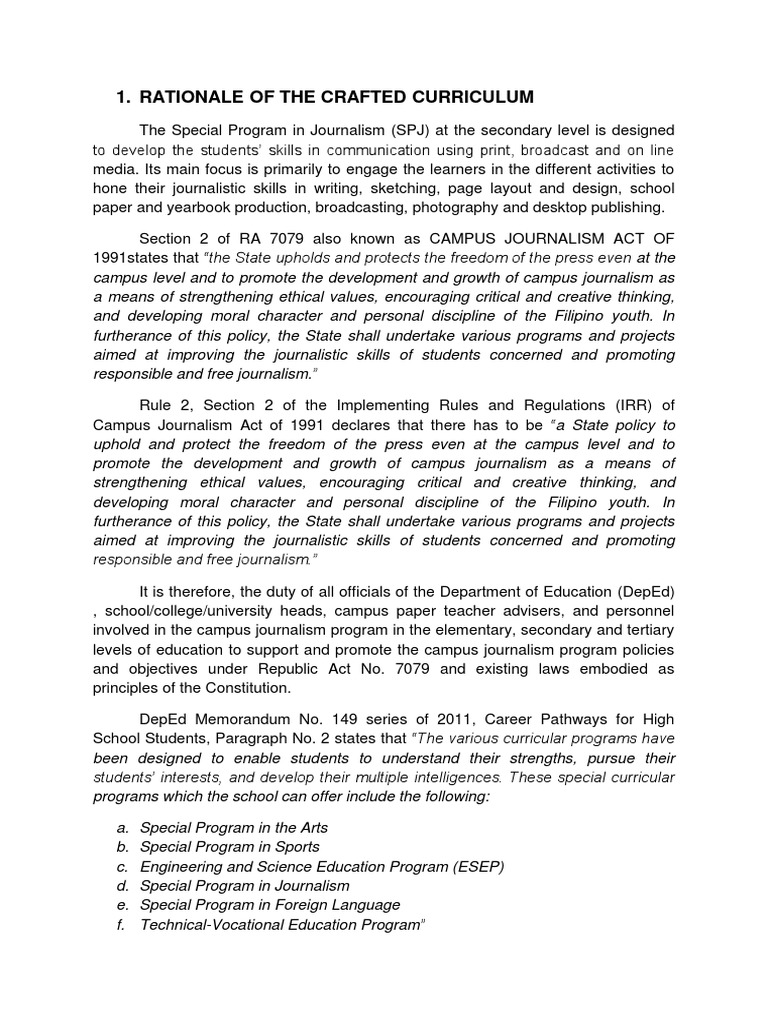 Specialized Curriculum | PDF | Journalism | Curriculum