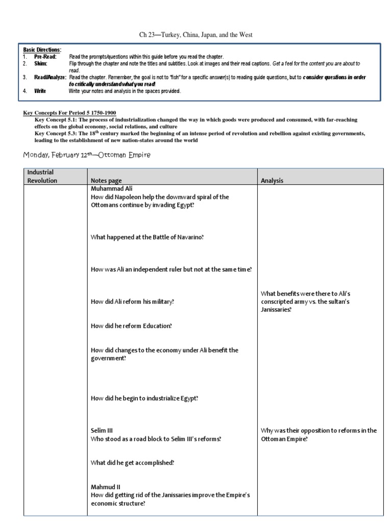 Chapter 23 - Guided Reading | PDF | Japan | Ottoman Empire