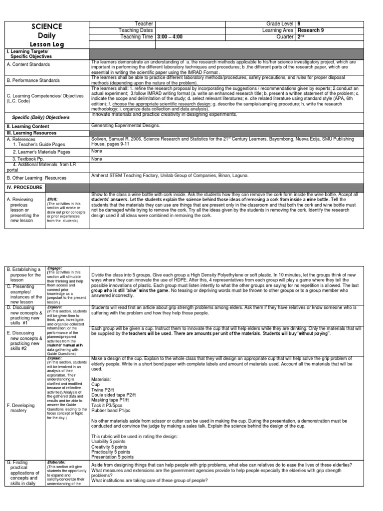 Research Lesson Plan | PDF | Curriculum | Learning