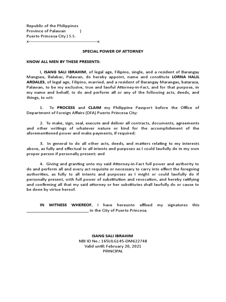 SPA To Claim Passport 4 Docs | PDF | Power Of Attorney | Notary Public