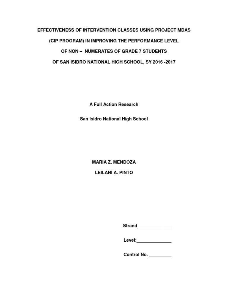 Effectiveness of Intervention Classes Using Project Mdas | PDF | Arithmetic | Teaching Mathematics
