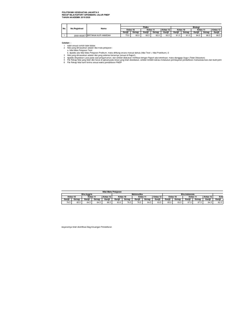 Format Nilai PMB PDF | PDF