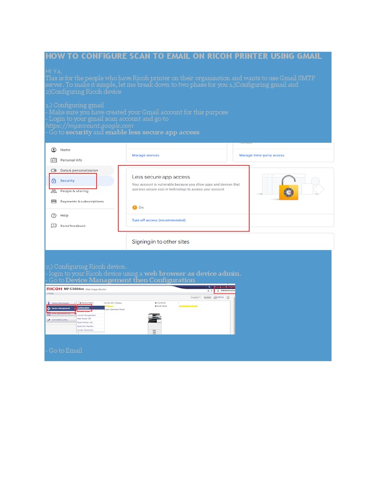How To Configure Scan To Email On Ricoh Printer Using Gmail | PDF