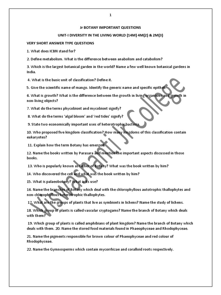 JR BOTANY IMPORTANT QUESTIONS | PDF | Sexual Reproduction | Fruit