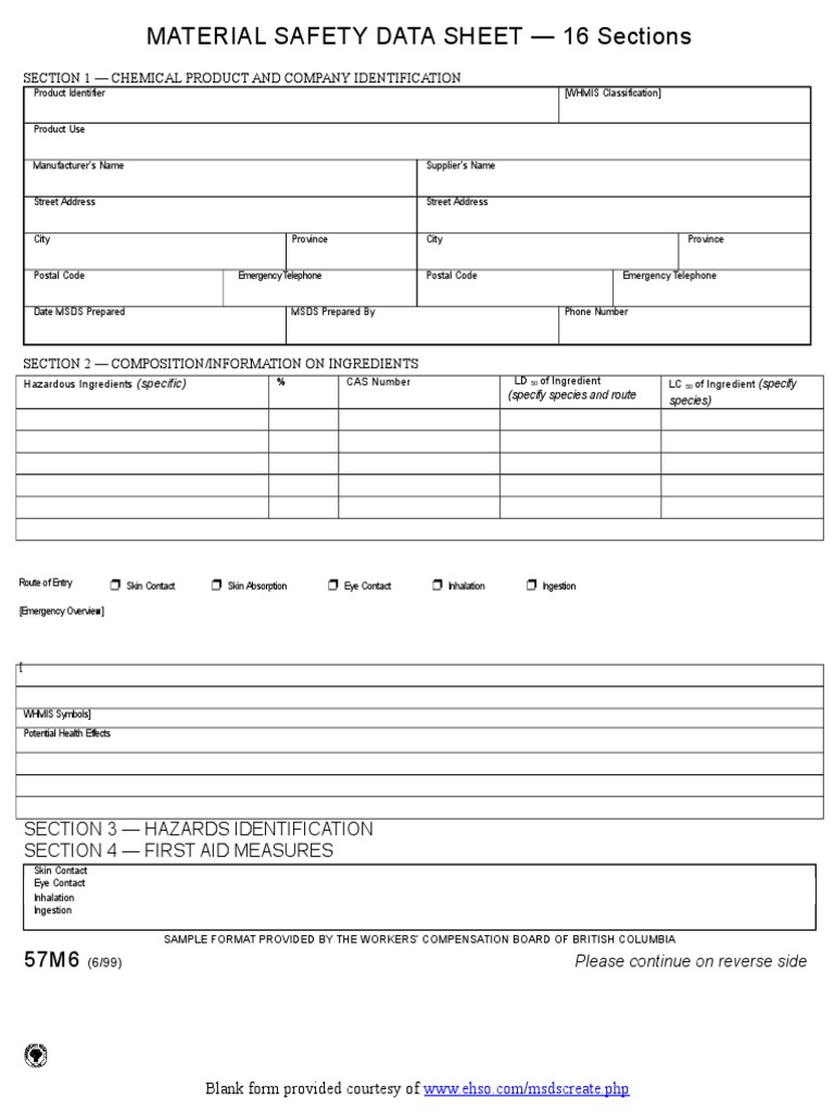 MSDS Template: 16 Sections Overview | PDF | Pollution | Prevention