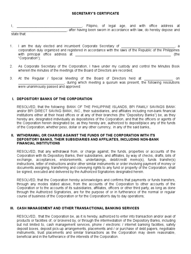 Designation of Authorized Signatories and Banking Resolutions | PDF ...