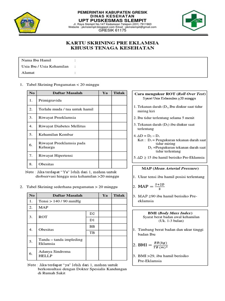 Form Skrining PE | PDF