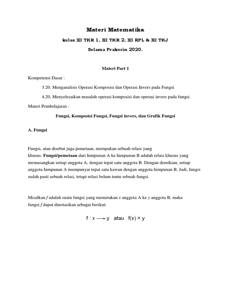 Materi Matematika Kelas XI Fungsi Komposisi | PDF