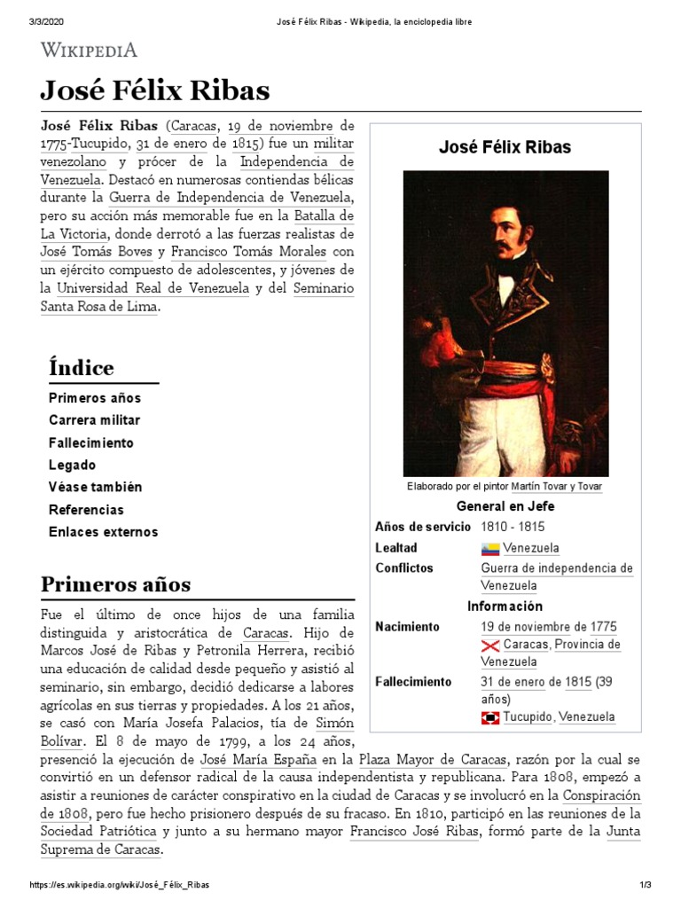 José Félix Ribas - Wikipedia, La Enciclopedia Libre | PDF | Venezuela ...