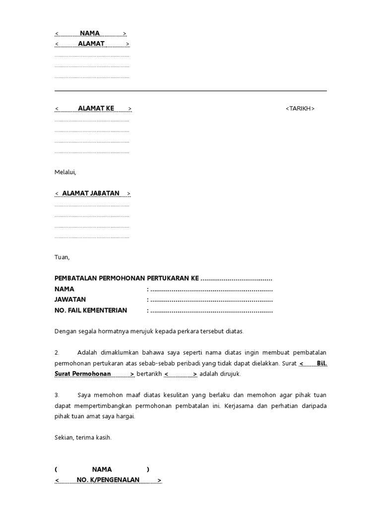 Contoh Surat Pembatalan Pertukaran | PDF