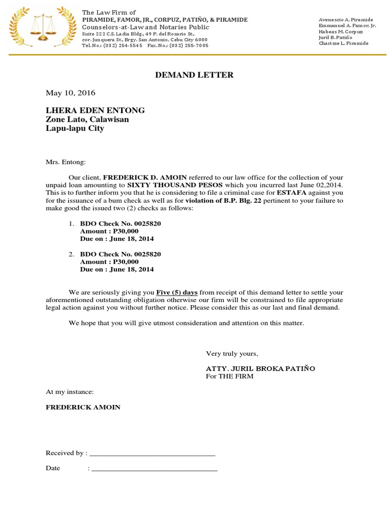 Deman Letter For Entong | PDF