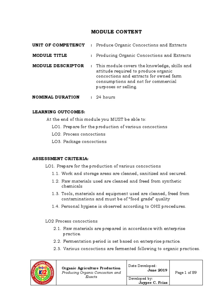 Producing Organic Concoctions Guide | PDF
