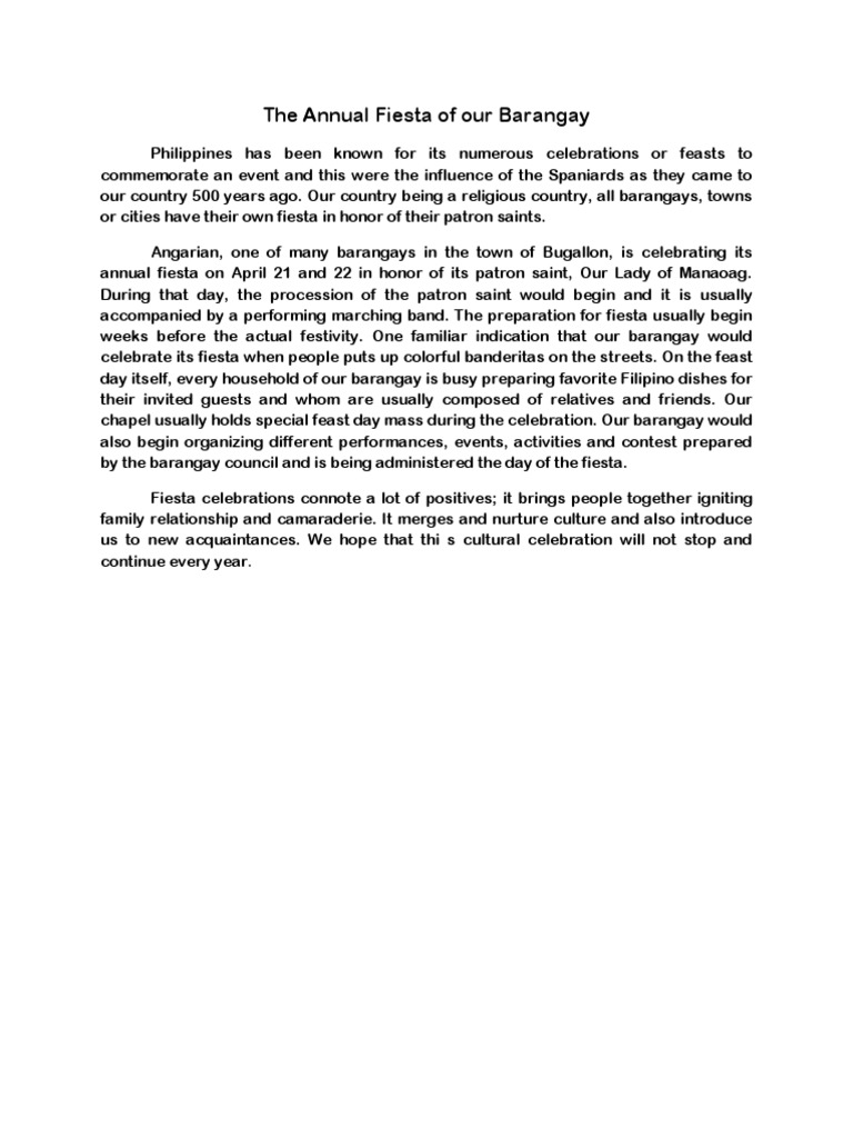 Annual Barangay Fiesta Celebration | PDF | Cooking, Food & Wine