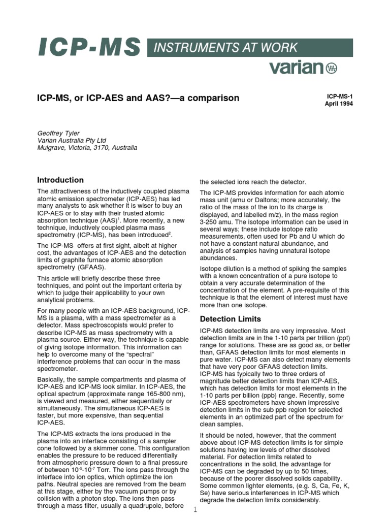 ICP-MS, or ICP-AES and AAS?-a Comparison | PDF | Mass Spectrometry ...