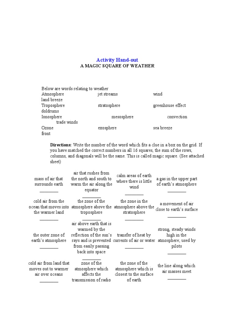 Activity Hand-Out (Weather) | PDF