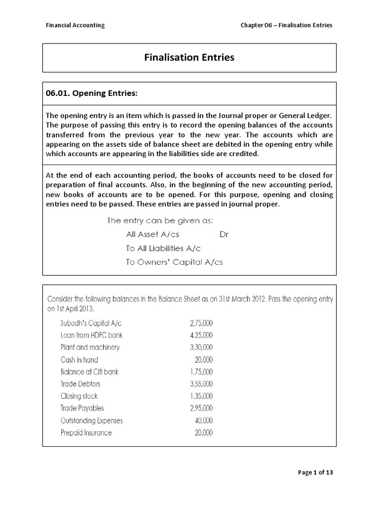 Finalisation Entries Guide | PDF