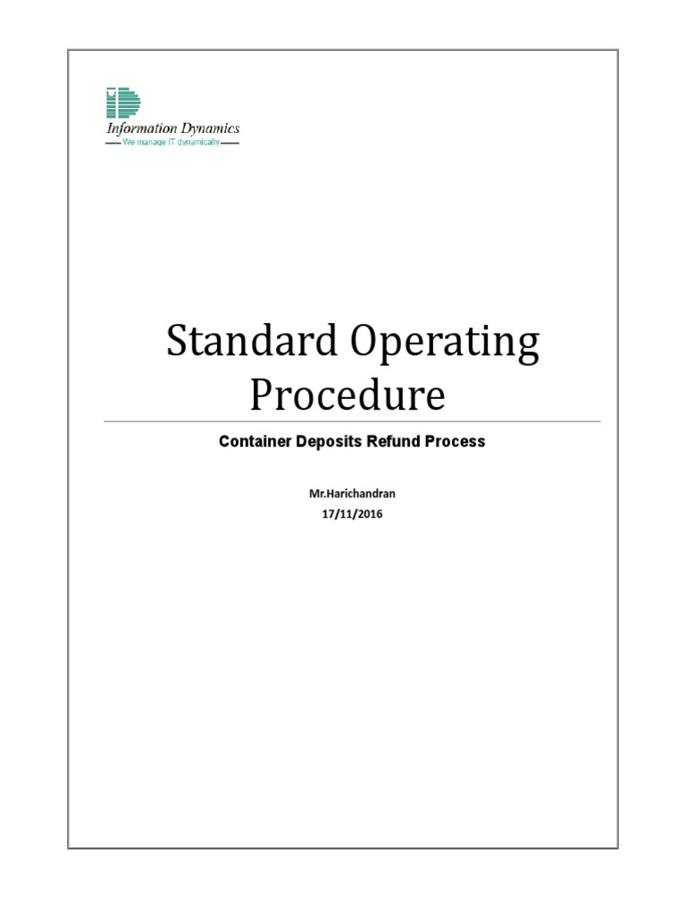 SOP For Container Deposits Refund Process | PDF