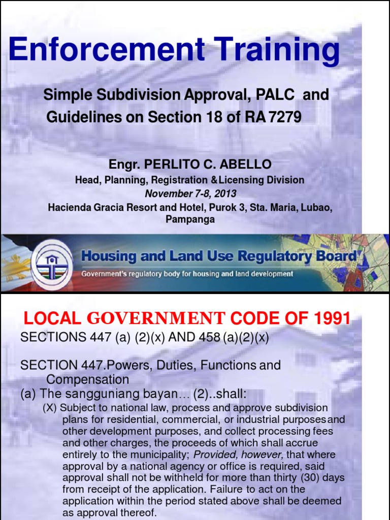 Simple Subdivision Approval, PALC and Guidelines On Sec.18 of RA7279 ...