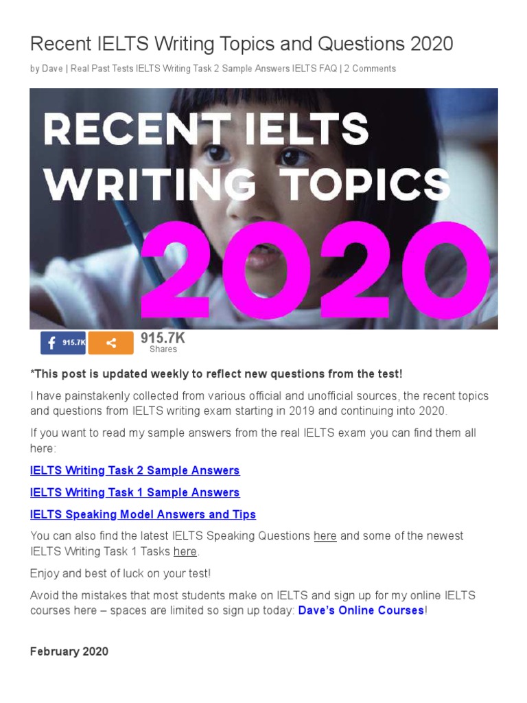 Recent IELTS Writing Topics and Questions 2020 - How To Do IELTS | PDF