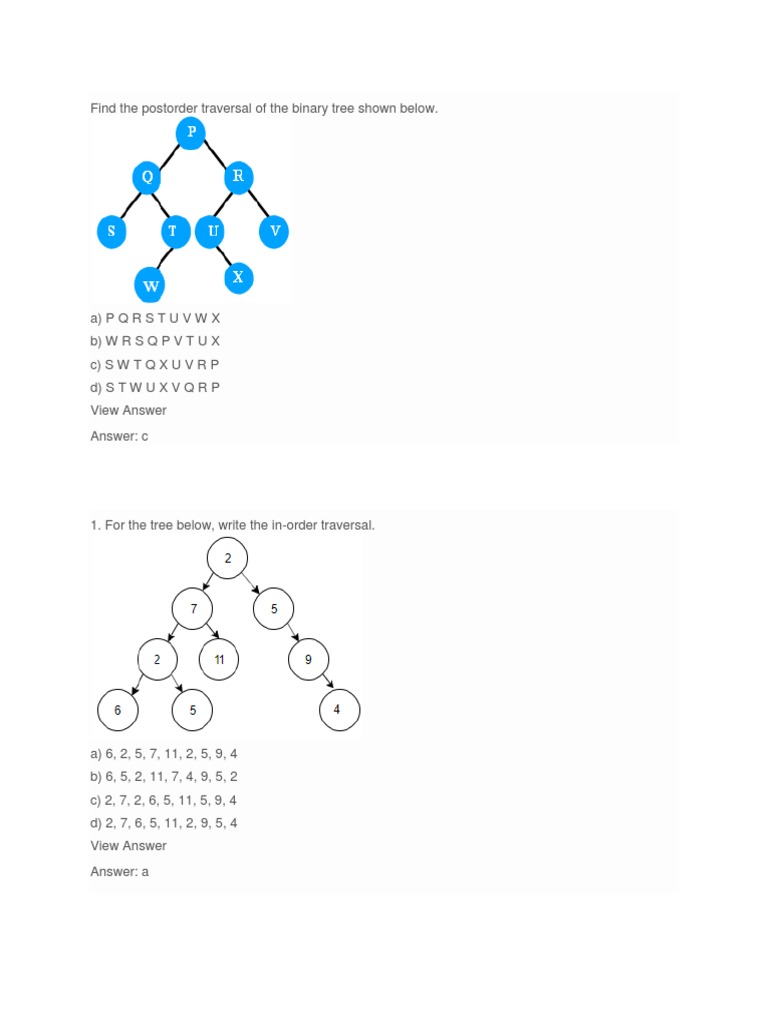 Find The Postorder Traversal of The Binary Tree Shown Below | PDF