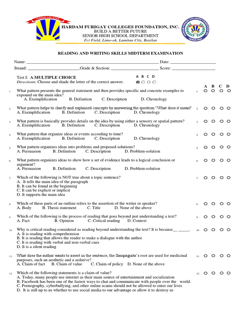 Exam on Reading and Writing Skills | PDF