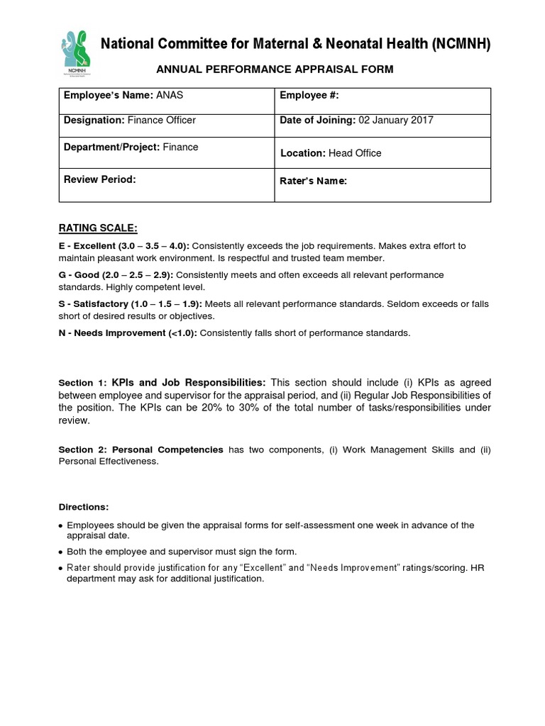 4 1 Annual Performance Appraisal Form - ANAS | PDF