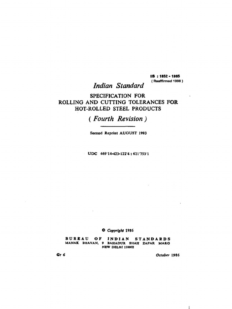 Is 1852-1985-Tolerance For HRS Products | PDF