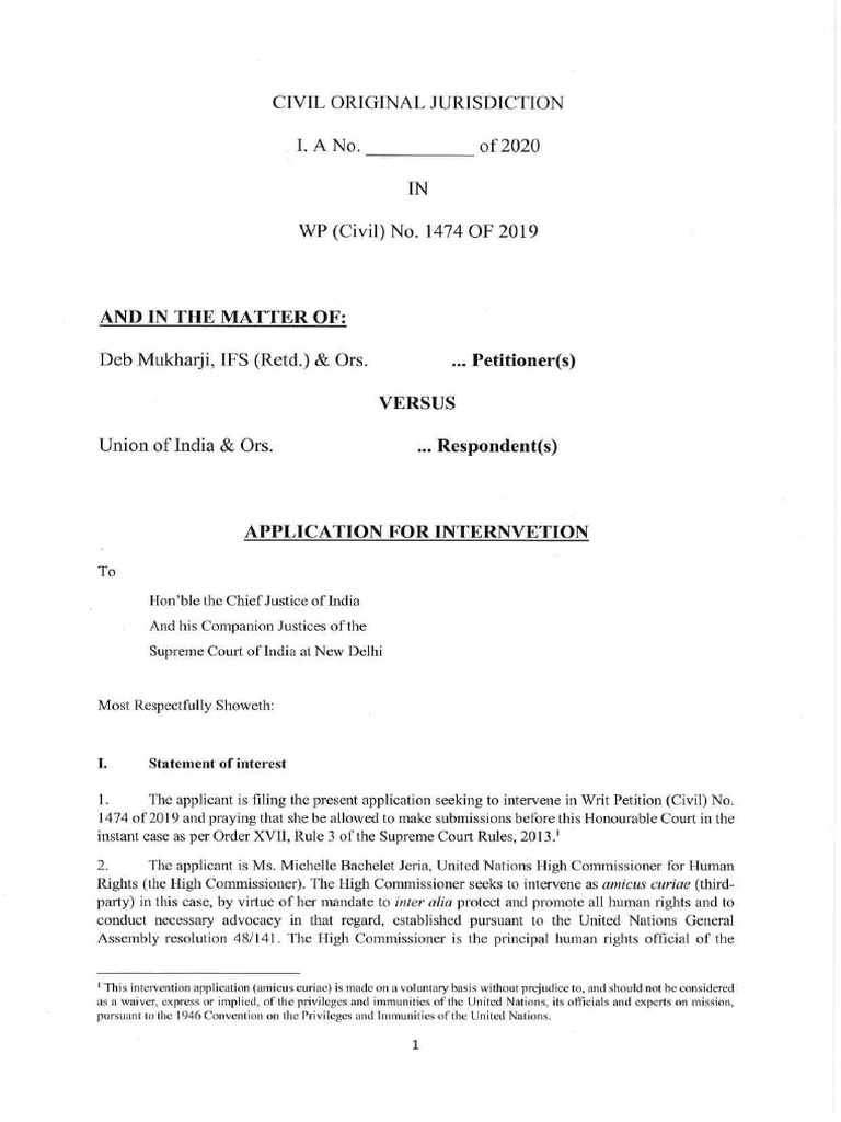 Intervention Application On Behalf of UNHRC | PDF