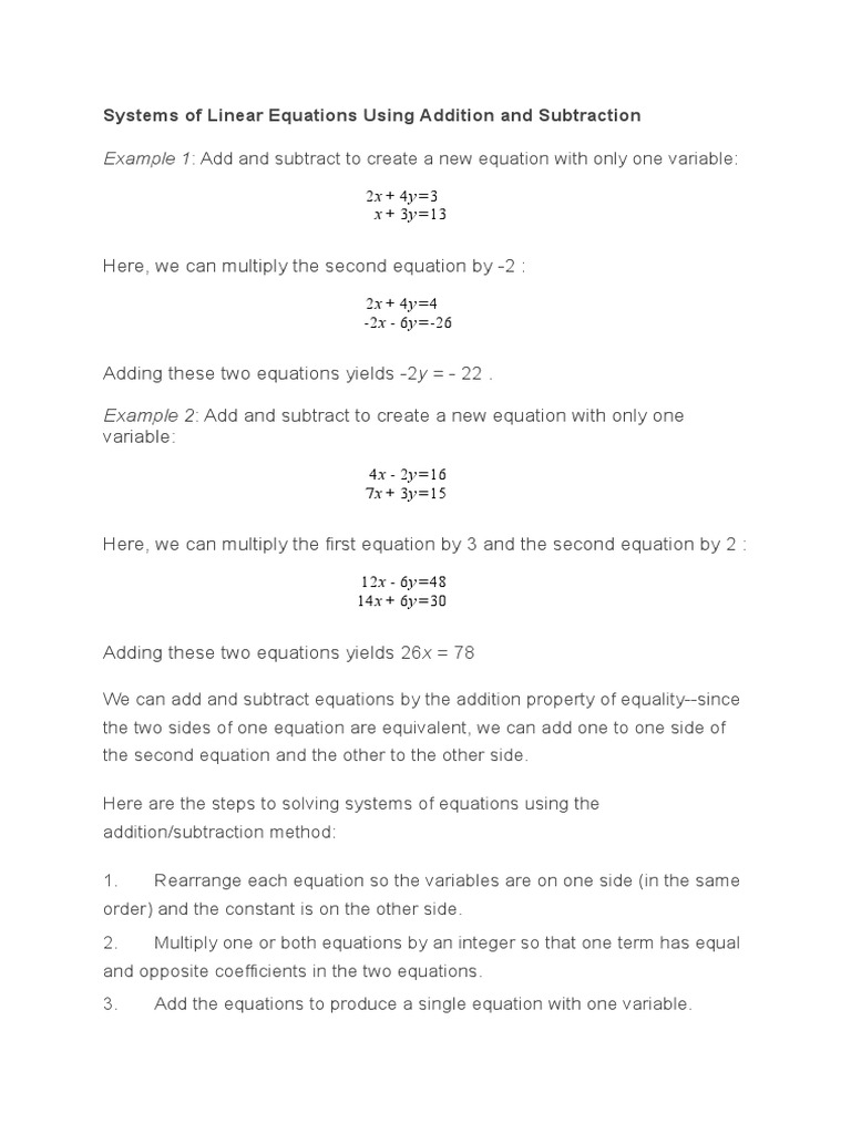Systems of Linear Equations Using Addition and Subtraction | PDF