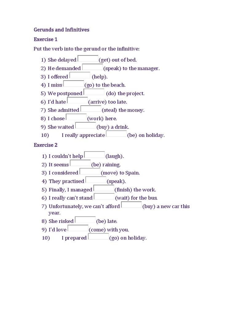 Gerunds and Infinitives Exercises