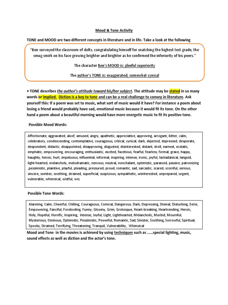 Mood and Tone in The Movies Activity Newest PDF | PDF