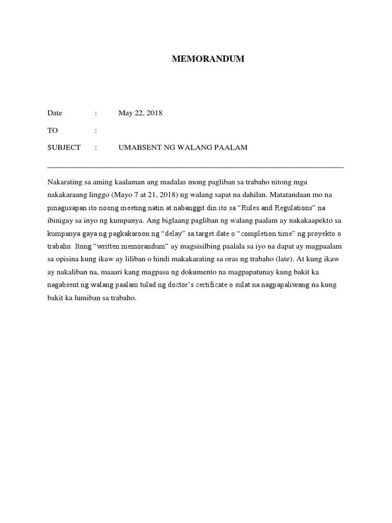 Memo Sa Paglipan Sa Trabaho | PDF